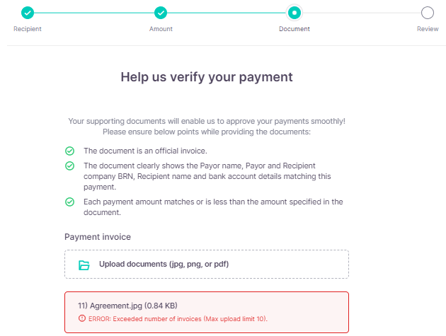What supporting document would I need to upload for supplier payment ...