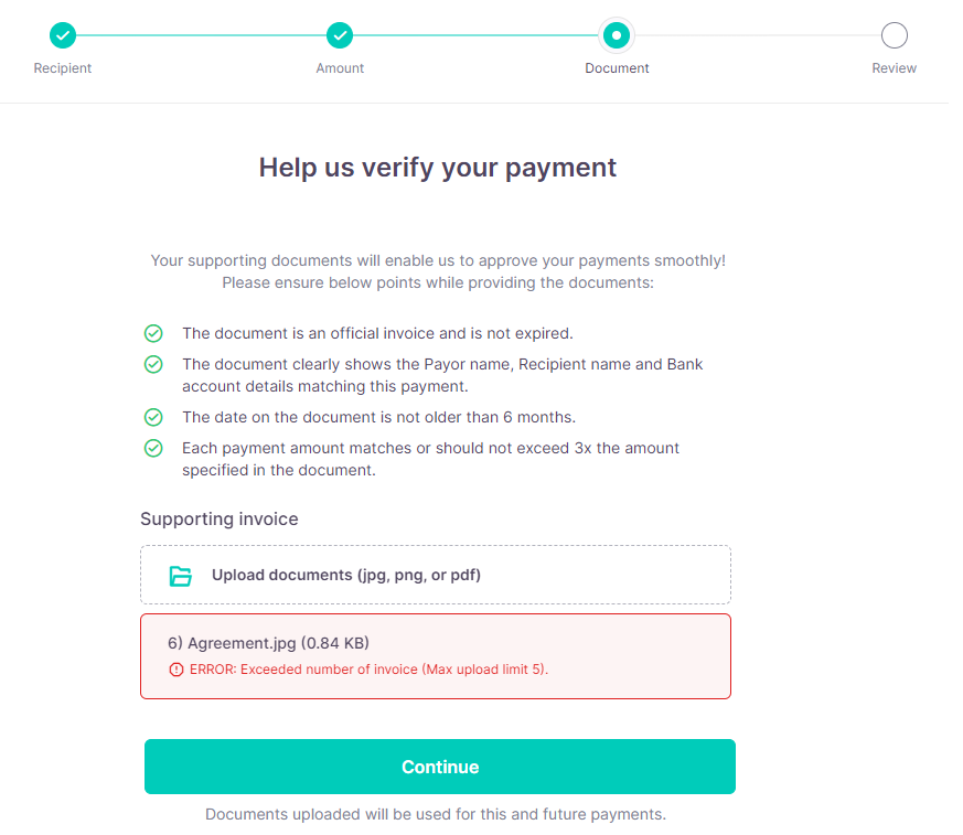 What supporting document would I need to upload for parking payment ...